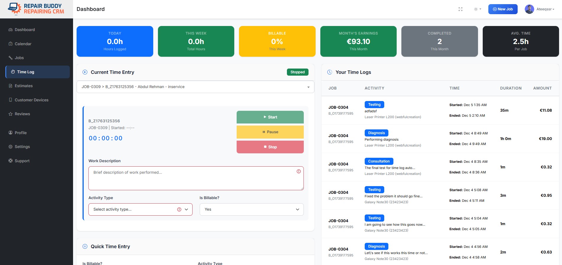 Introducing the All-New Time Log Feature in RepairBuddy — Track Time, Boost Profit & Automate ...