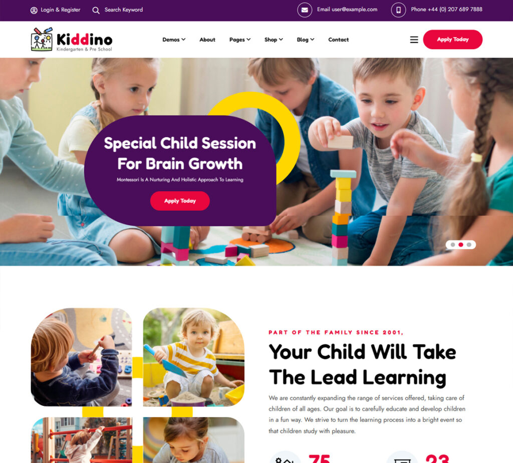 Kiddino - Kids & Kindergarten WordPress Theme - Webful Creations Vision