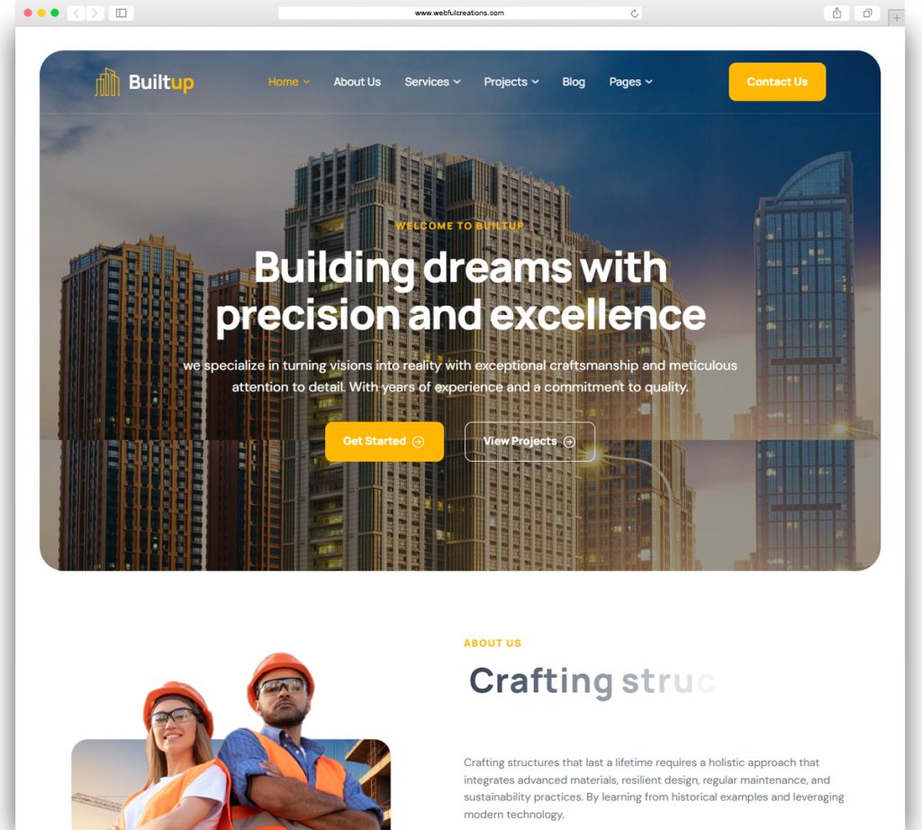 Builtup - Construction WordPress Theme - Webful Creations Vision