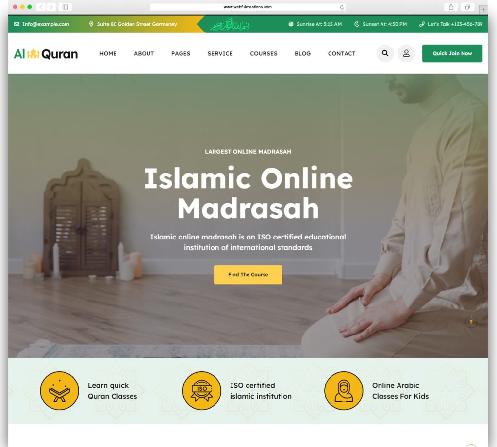 Alquran - Islamic Institute & Mosque WordPress Theme - Webful Creations Vision