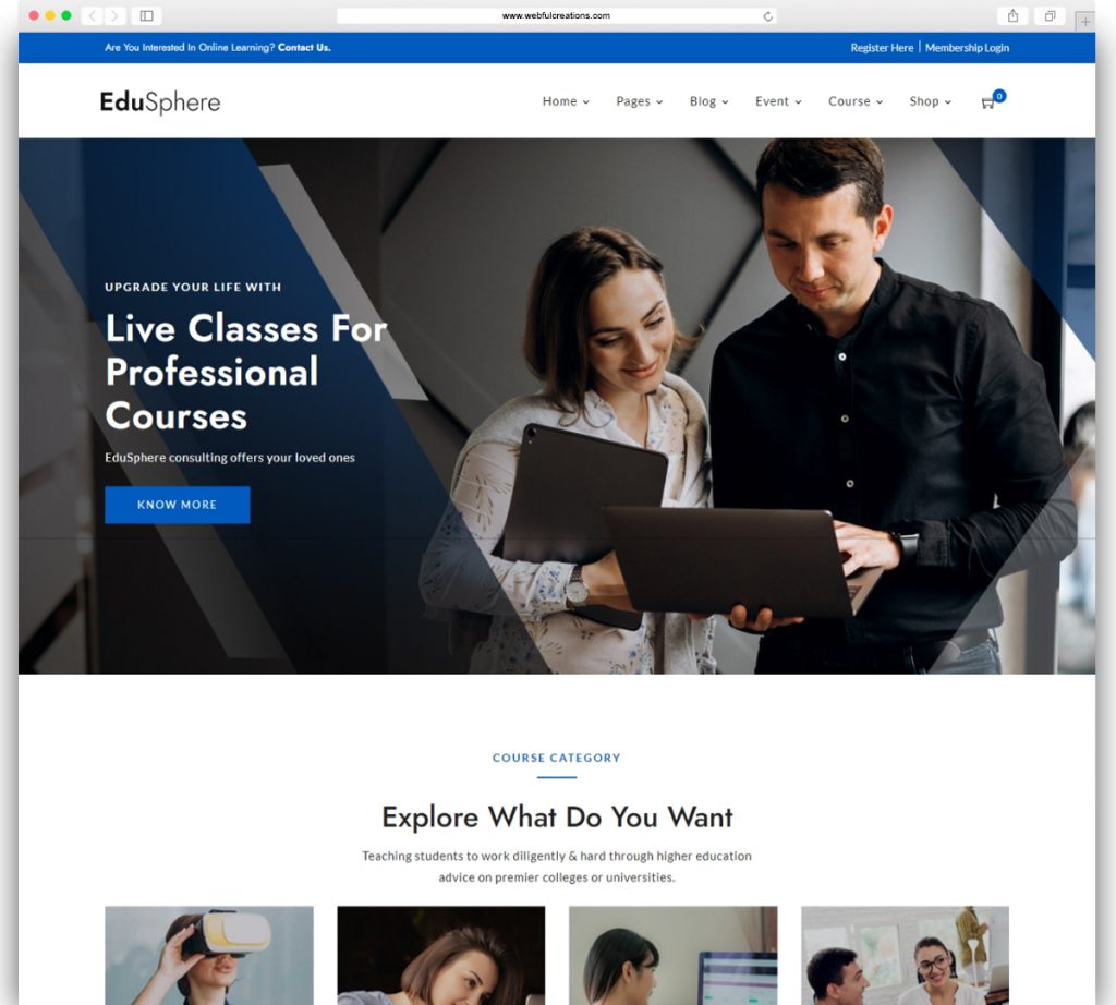 EduSphere - Education & Online Learning WordPress Theme – Webful Creations Vision